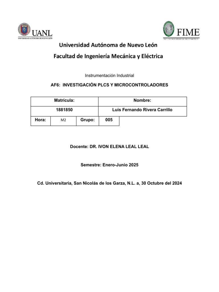 AF6 - Investigacion de PLC y Microcontroladores - 1881850 | PDF ...
