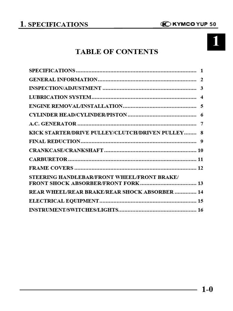 YUP 50 Specifications and Features Guide | PDF | Automatic Transmission ...