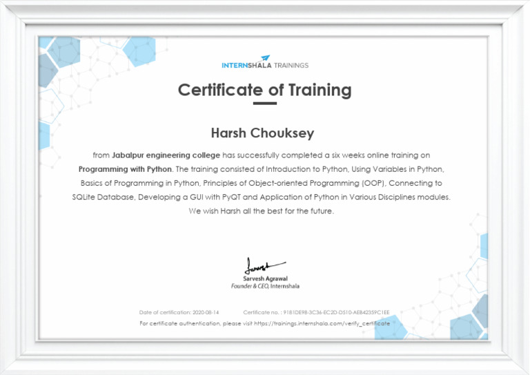 0201ME191028 Python Training | PDF