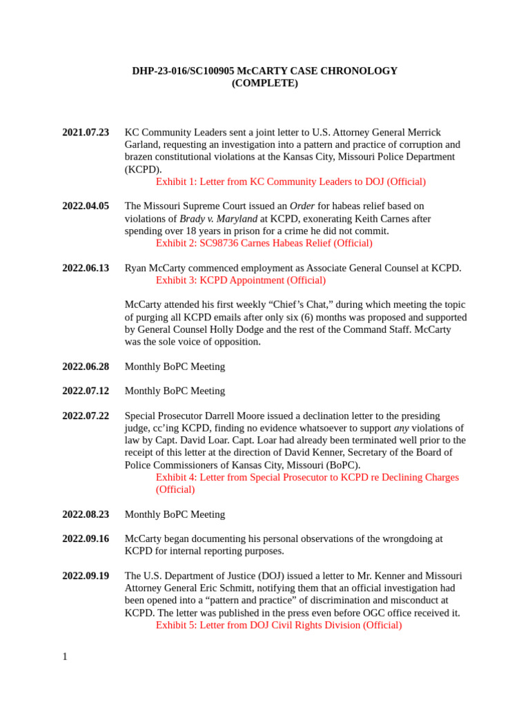 Ryan McCarty Police Misconduct Timeline SC100905 | PDF | Complaint ...