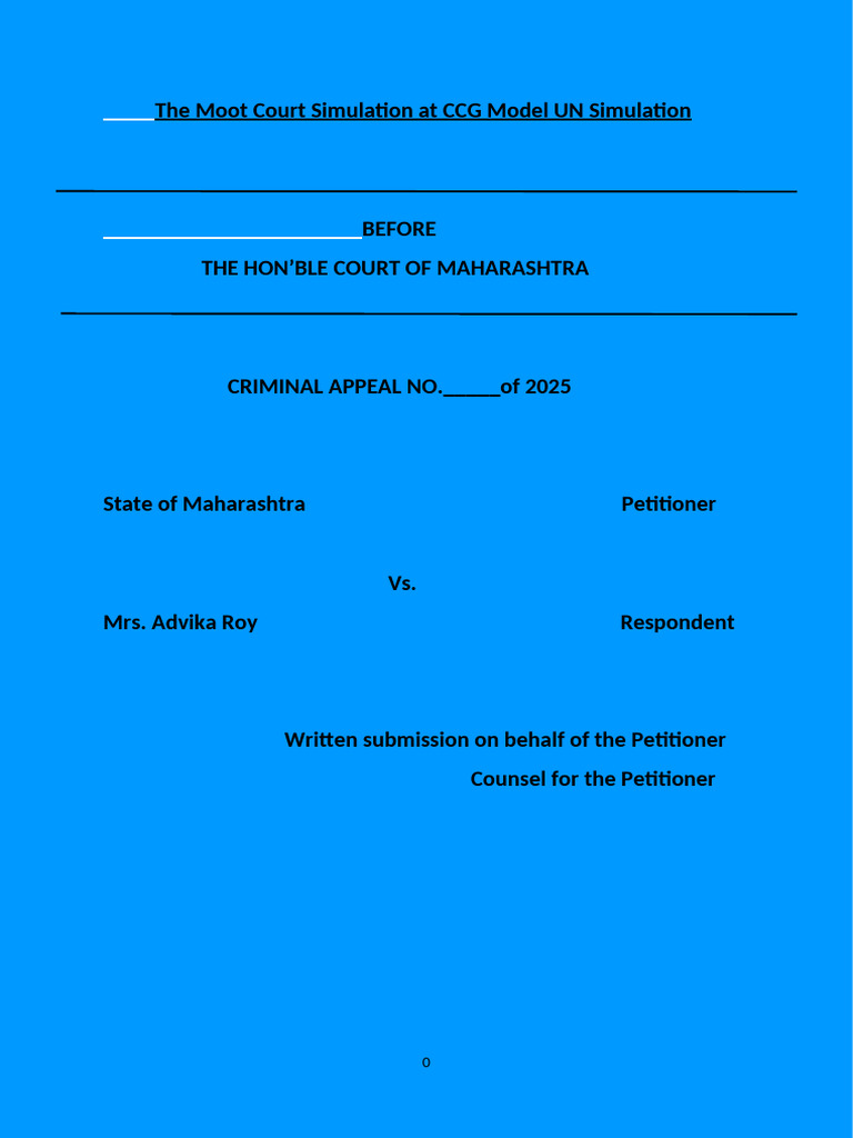 The Moot Court Petitioner Memorial | PDF | Insanity Defense | Burden Of ...