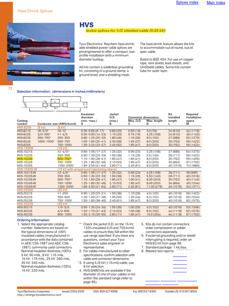 Splice Raychem Hvs 1523 S | PDF | Manufactured Goods | Electrical Equipment