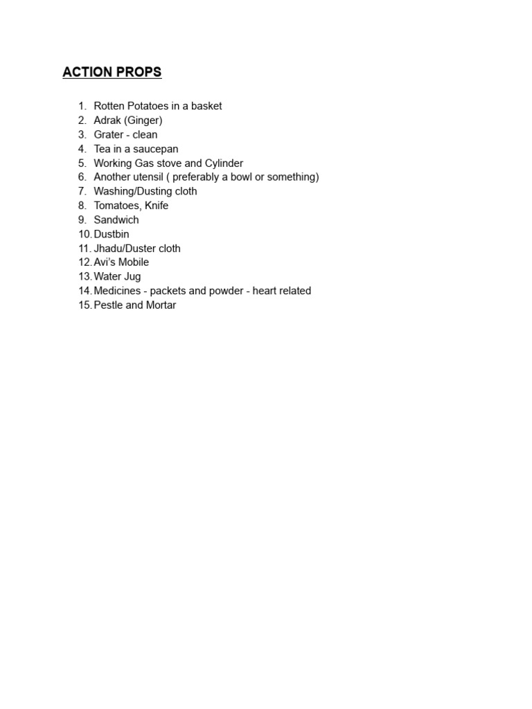 Essential Cooking and Cleaning Props | PDF