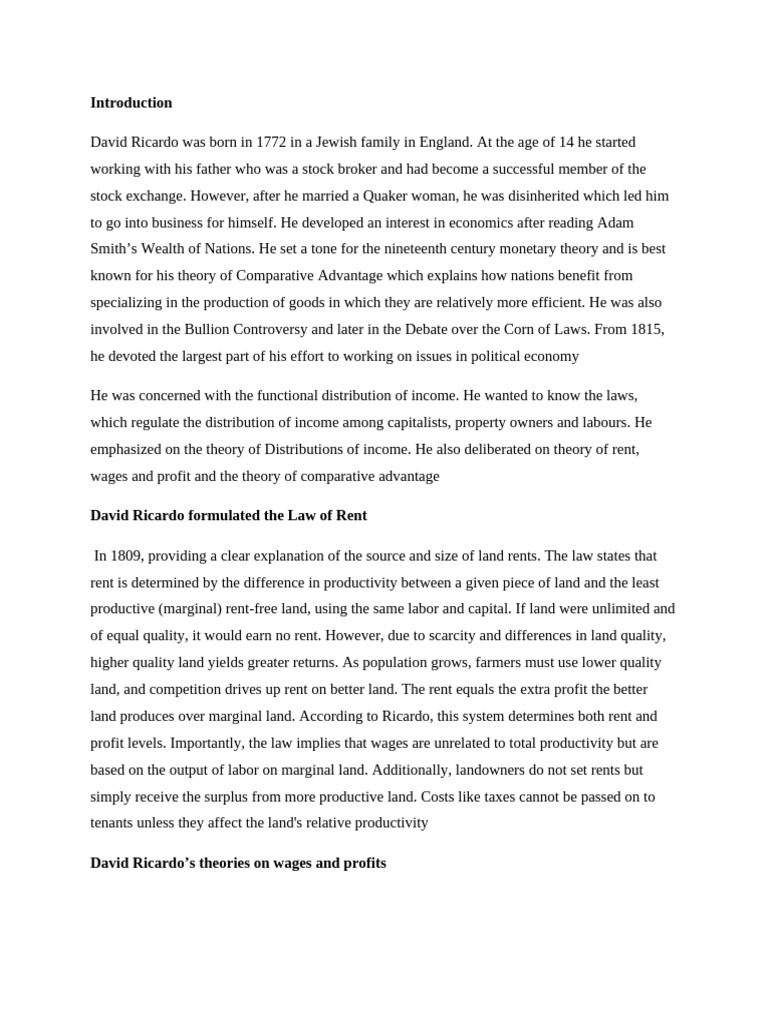 David Ricardo Criticisms - 124505 | PDF | Economics | Comparative Advantage