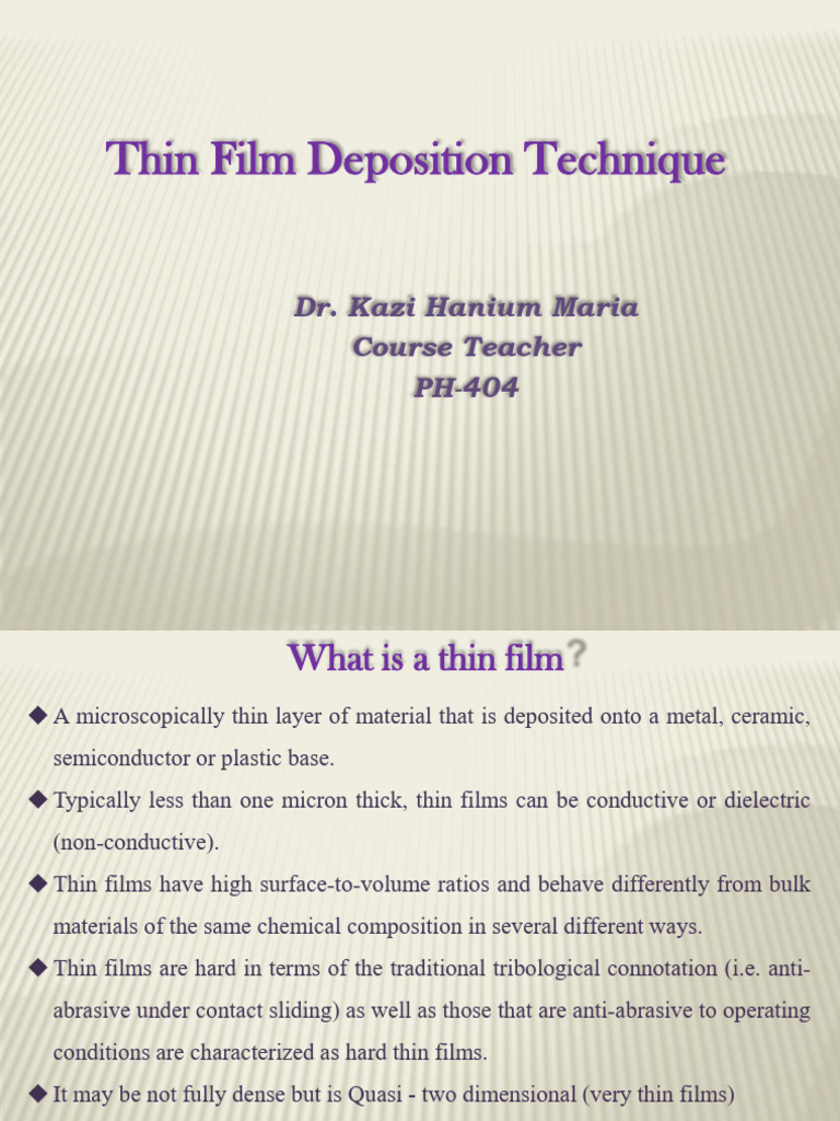 Thin Film Deposition Technique | PDF | Thin Film | Sputtering