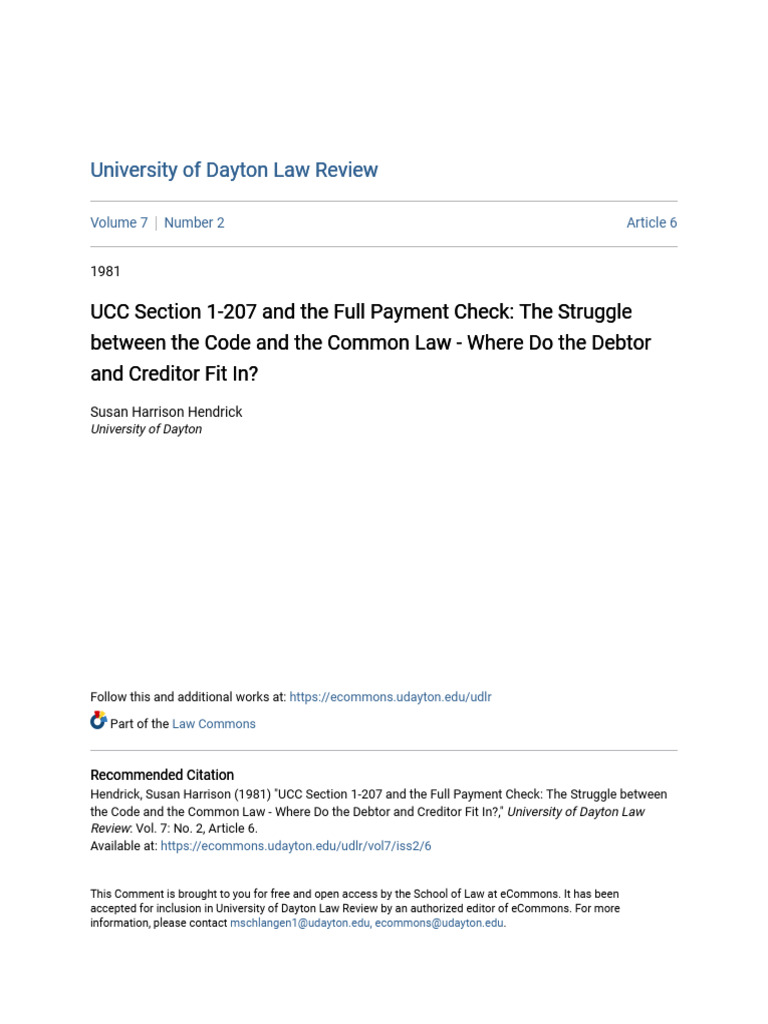 UCC Section 1-207 and The Full Payment Check - The Struggle Betwee ...
