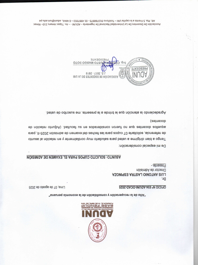 Oficio N°034-Admision | PDF