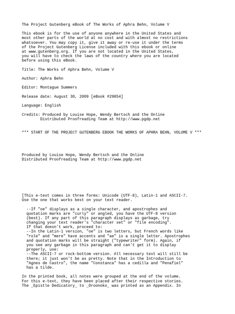 Aphra Behn Complete Works, Vol 5 | PDF | Quotation Mark | Project Gutenberg