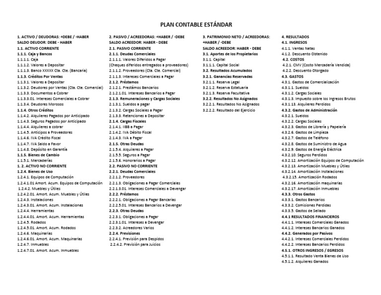 Estructura de un Plan Contable Estándar | PDF | Bancos | Deuda