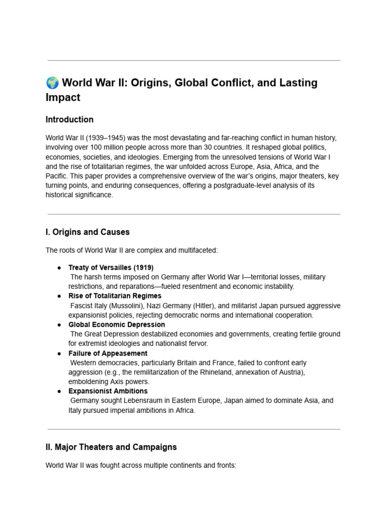 ? World War II - Origins, Global Conflict, and Lasting Impact | PDF ...