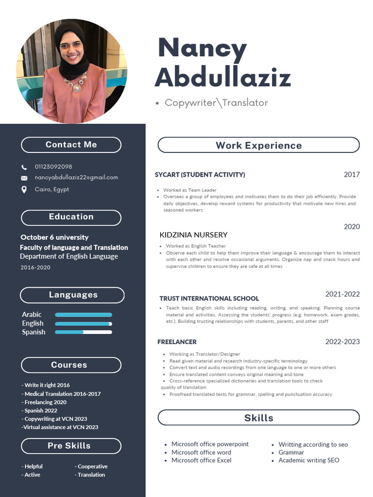 Nancy Abdullaziz's CV Resume. 2 | PDF | Translations | English Language