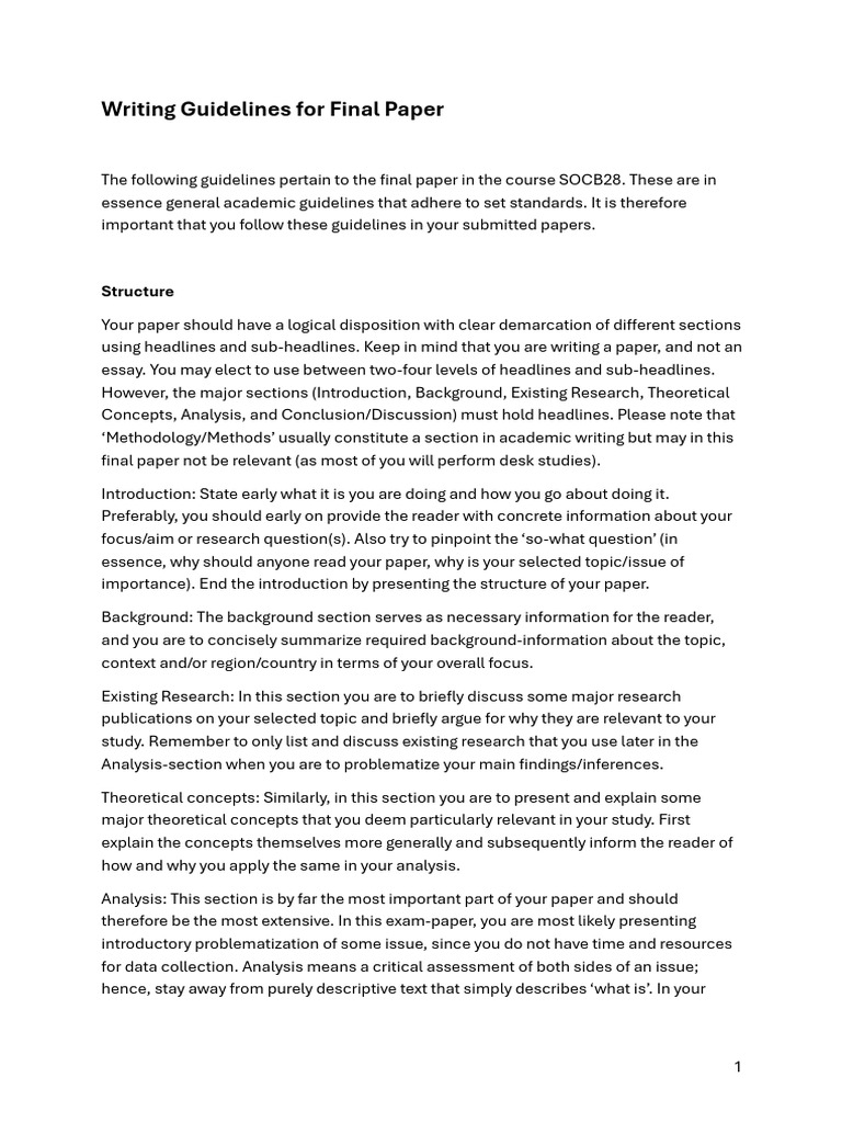 Writing Guidelines For Final Paper | PDF | Information | Statistics