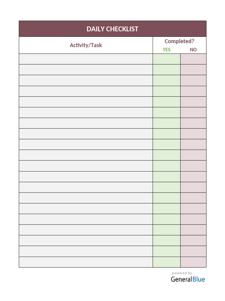 Daily Checklist Template | PDF