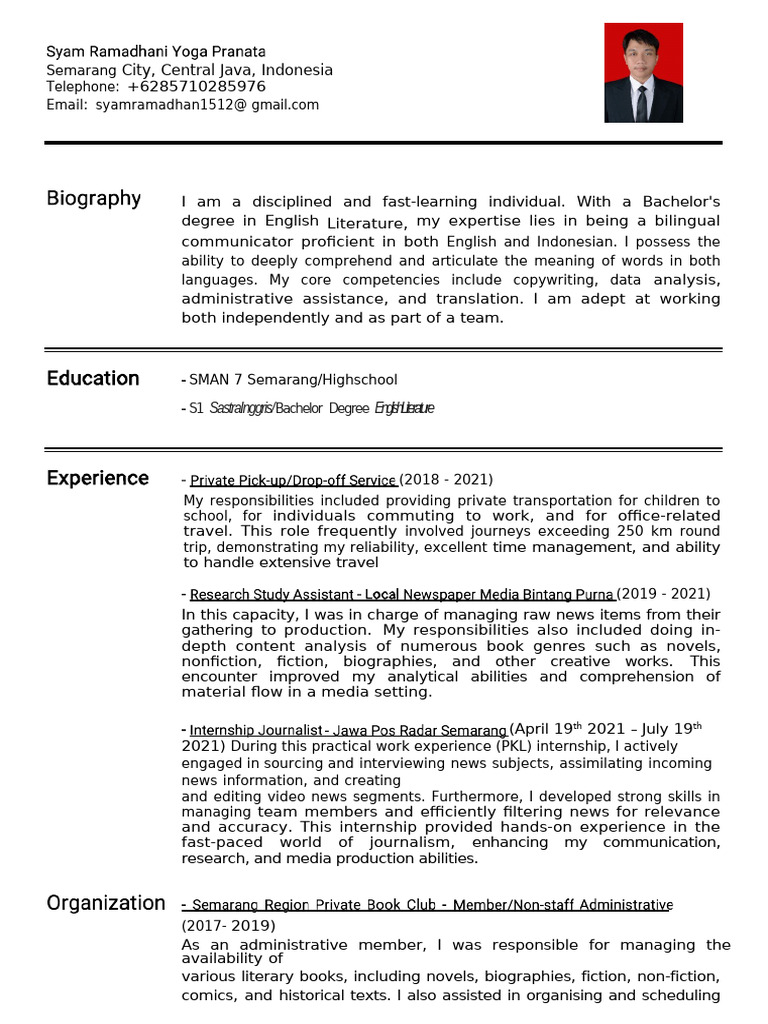CV Syam Ramadhani Yoga Pranata | PDF | Multimedia | Human Communication