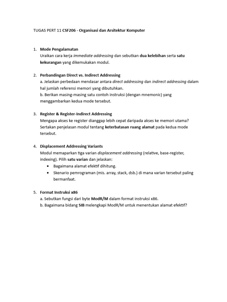TUGAS PERT 11 CSF206 - Organisasi Dan Arsitektur Komputer | PDF