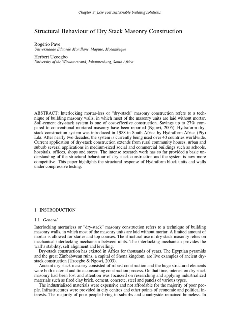 Structural Behaviour of Dry Stack Masonry Construction | PDF | Masonry ...