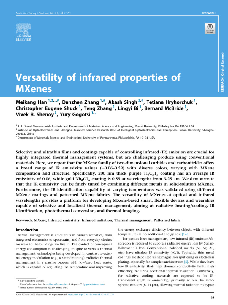 Versatile Infrared Emissivity of MXenes | PDF | Infrared | Permittivity