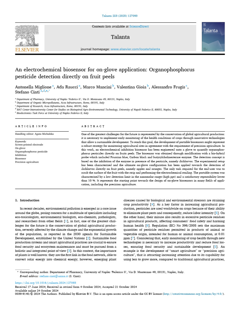 An Electrochemical Biosensor For On-Glove Application: Organophosphorus ...