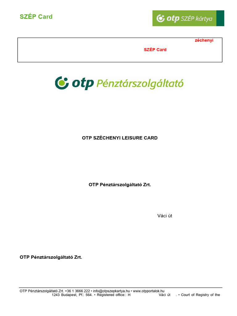 OTP SZÉP Kártya BUSINESS TERMS EN 2022 | PDF | Credit Card | Payments