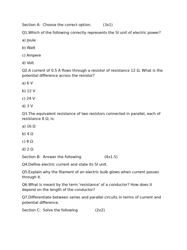 Class 10th Electricity | PDF
