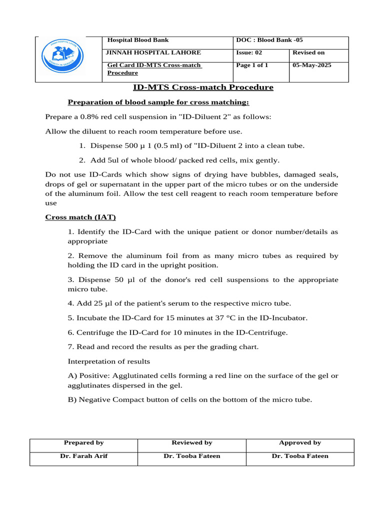 Gel Card Crossmatch Procedure Guide | PDF