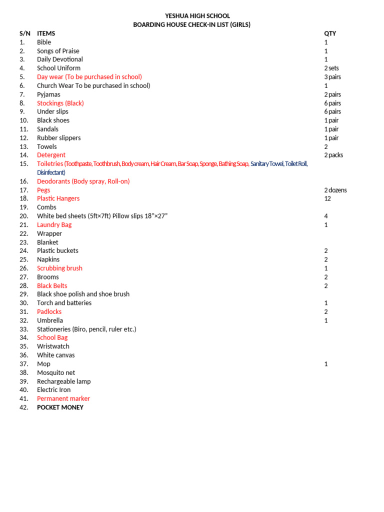 Yeshua High School Boarding List | PDF