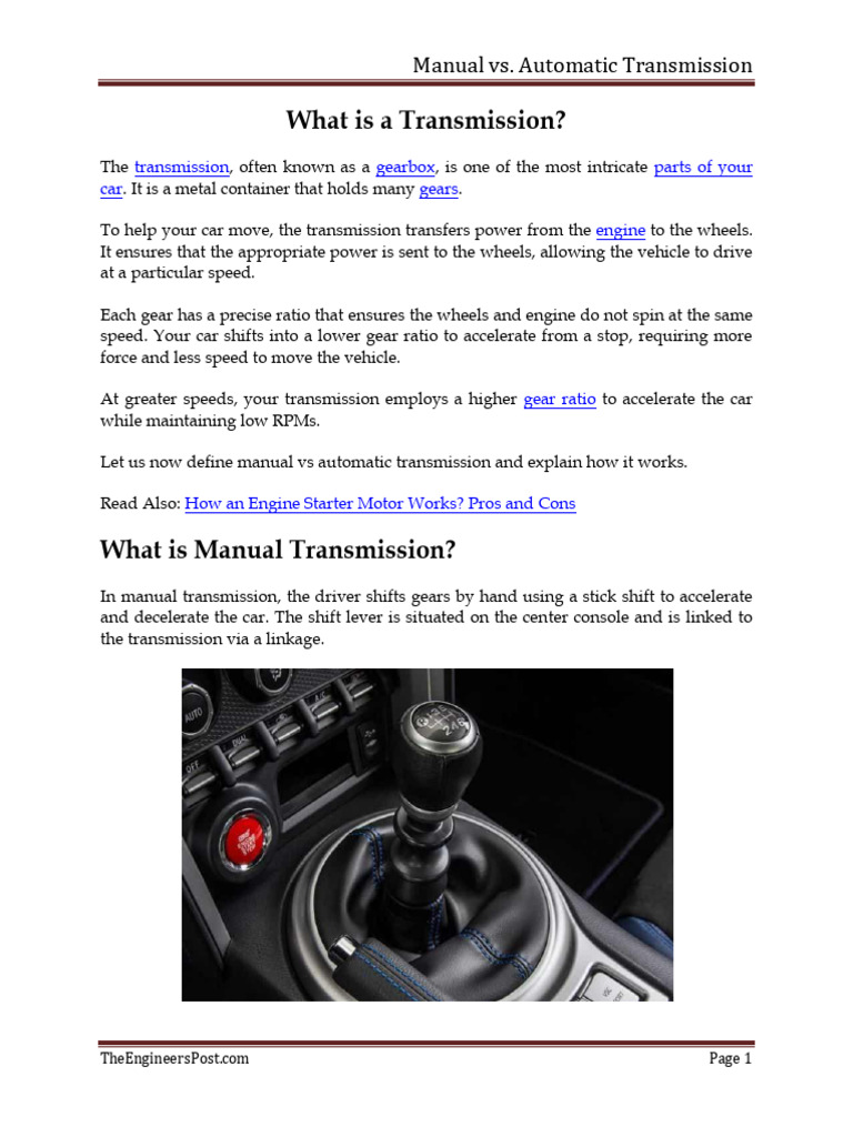 Manual vs Automatic Transmission Guide | PDF | Manual Transmission ...