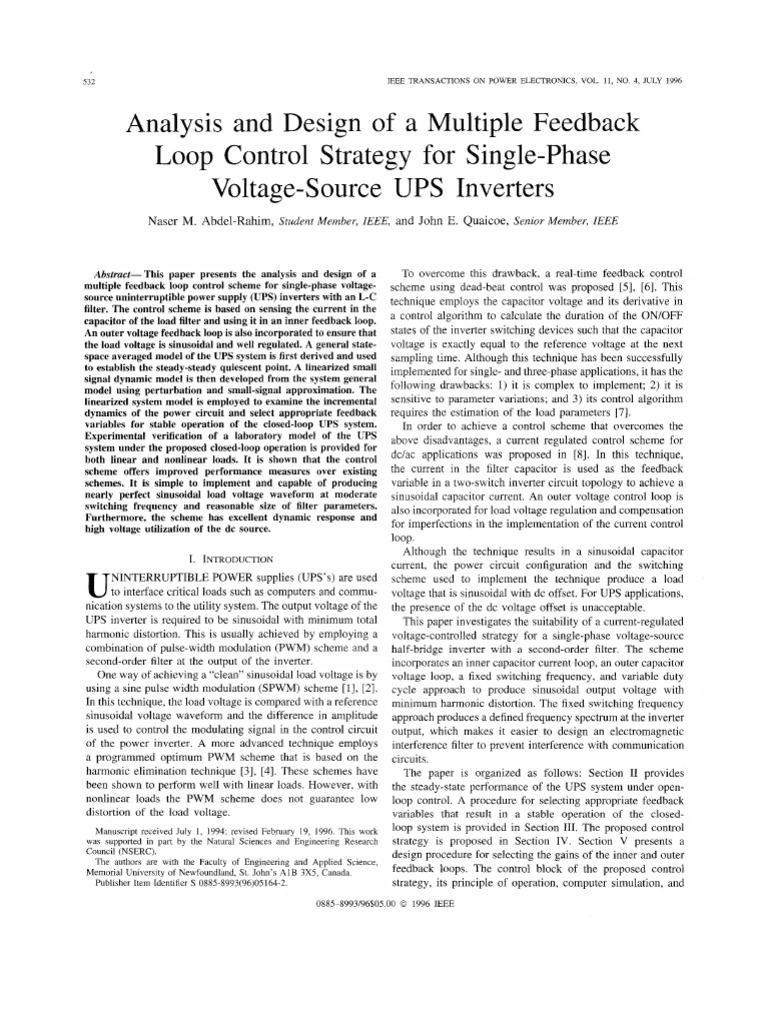 Analysis and Design of A Multiple Feedback Loop Control Strategy For Single Phase Voltage Source ...