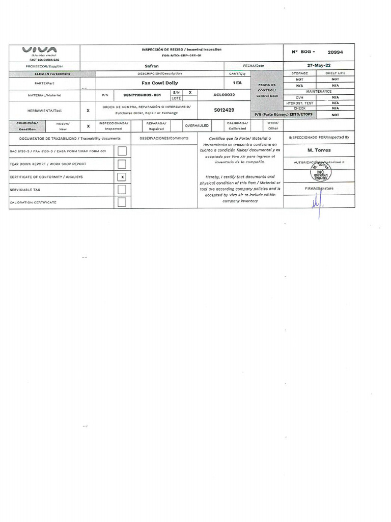PN 98N7110H002-001 Fan Cowl Manual y Traza | PDF