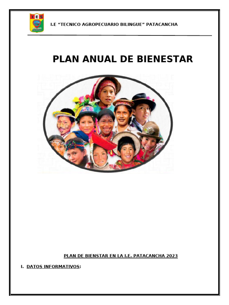 Plan de Bienestar 2023 I.E. Patacancha | PDF | Enseñando | Comportamiento