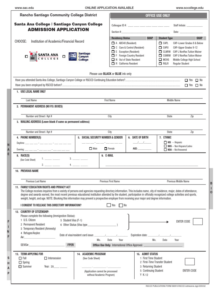Special Admit Form for SAC & SCC | PDF | Section 504 Of The ...