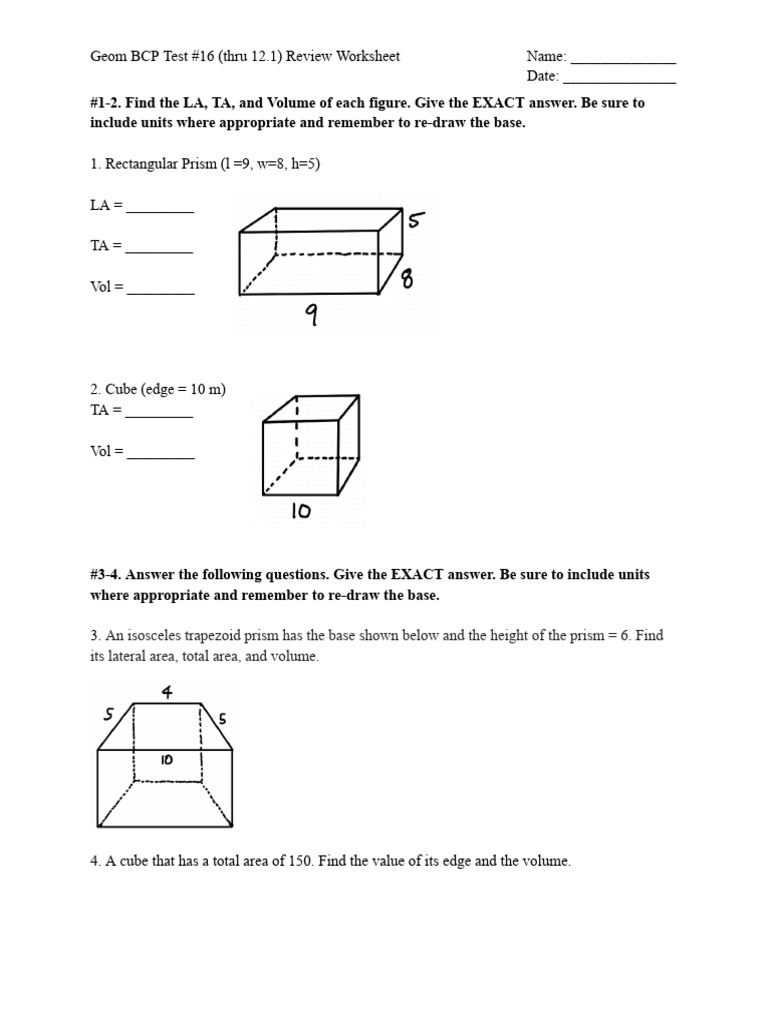 Geom BCP Test #16 (Thru 12.1) Review WS | PDF | Area | Euclidean Plane ...