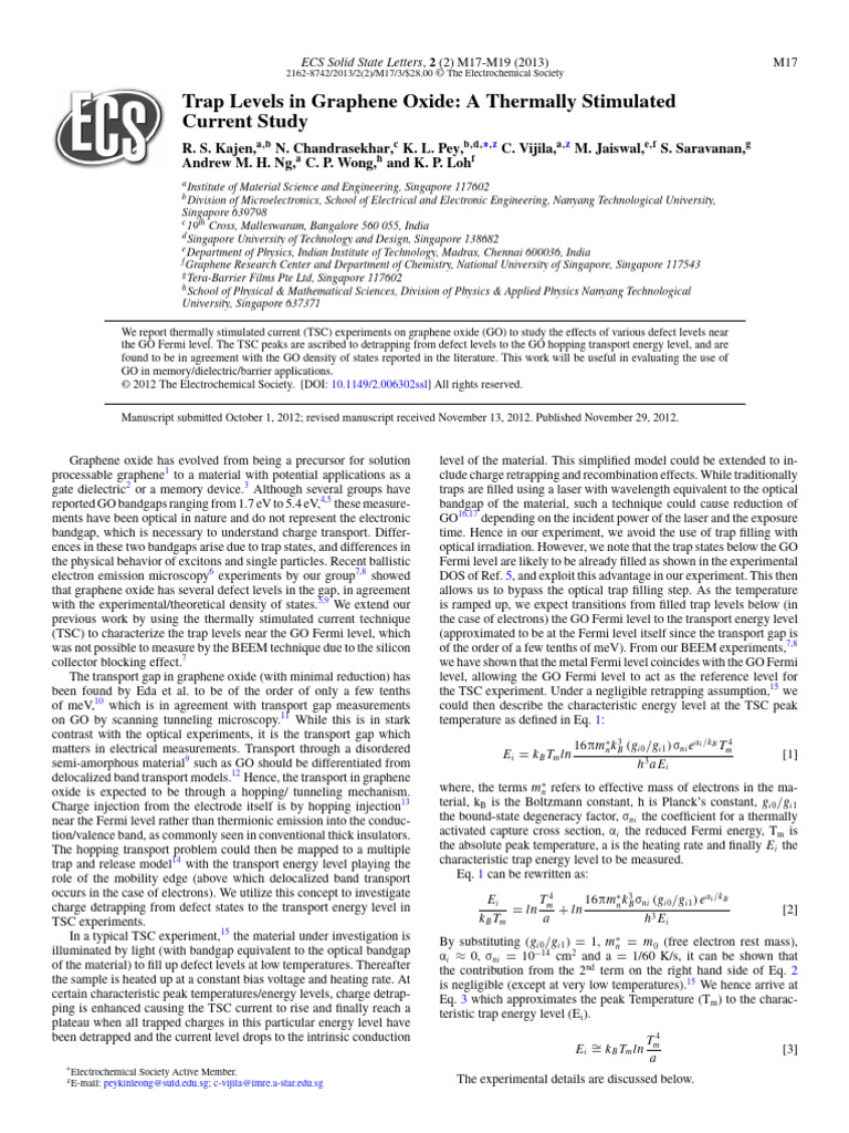Trap Levels in Graphene Oxide | PDF | Band Gap | Graphene