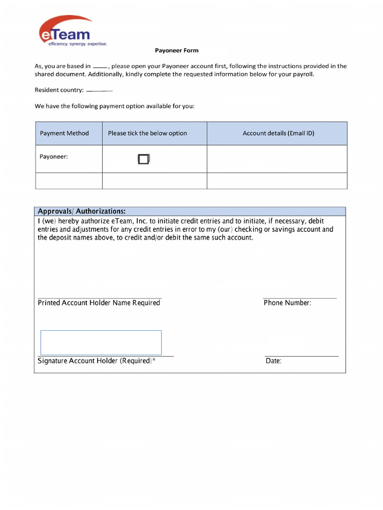 Payoneer Payment Form 1 | PDF