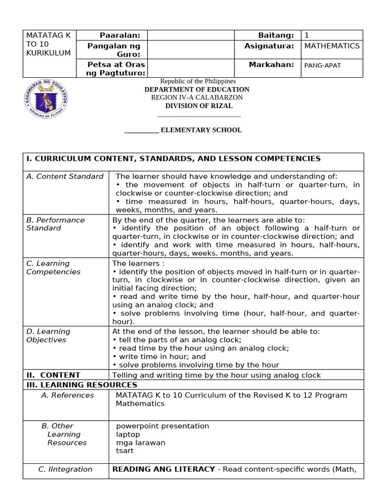 Isang Oras Lesson Plan | PDF