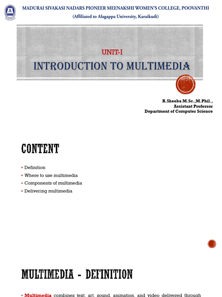 090 23MCI1E1 UNIT I Introduction To Multimedia | PDF | Multimedia ...