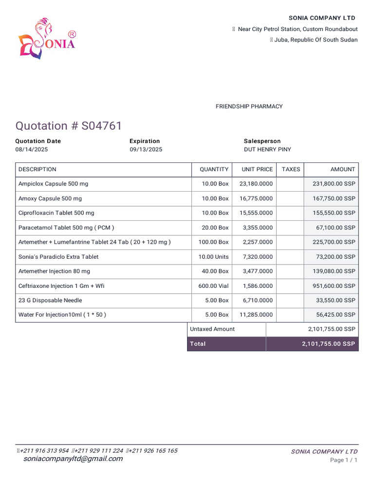 Friendship Pharmacy Quotation S04761 | PDF