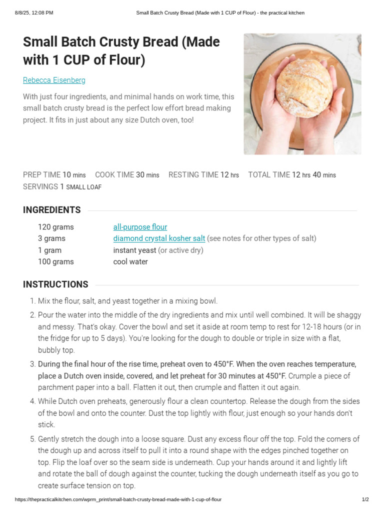 Small Batch Crusty Bread Recipe | PDF | Breads | Baking