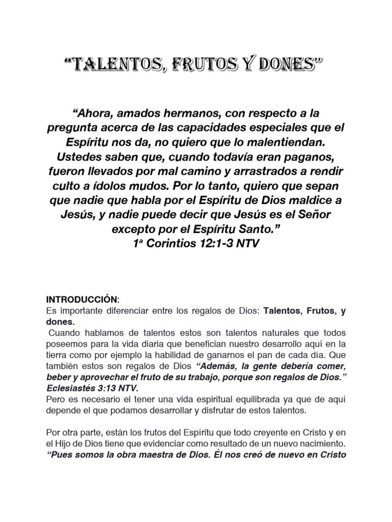 Talentos Frutos y Dones | PDF | Fruto Del Espiritu Santo | Cristo (título)