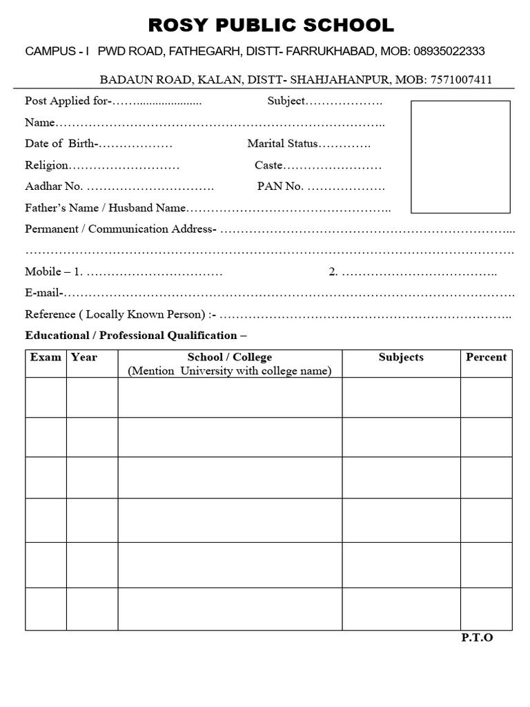 Interview Format of ROSY PUBLIC SCHOOL | PDF