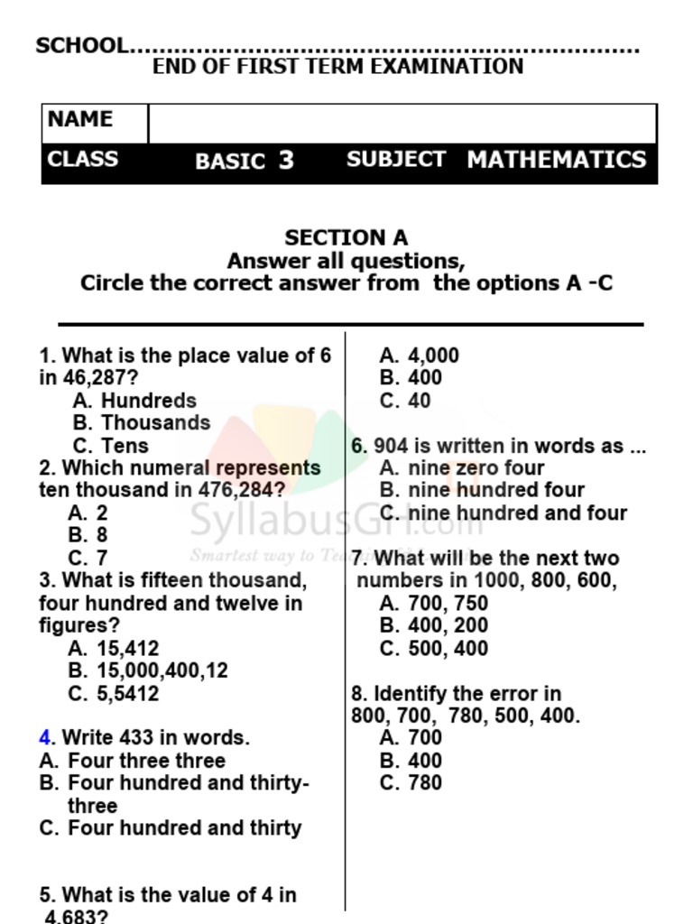2025 B3 End of Term 1 - Mathematics (a) | PDF | Chess | Chess Theory