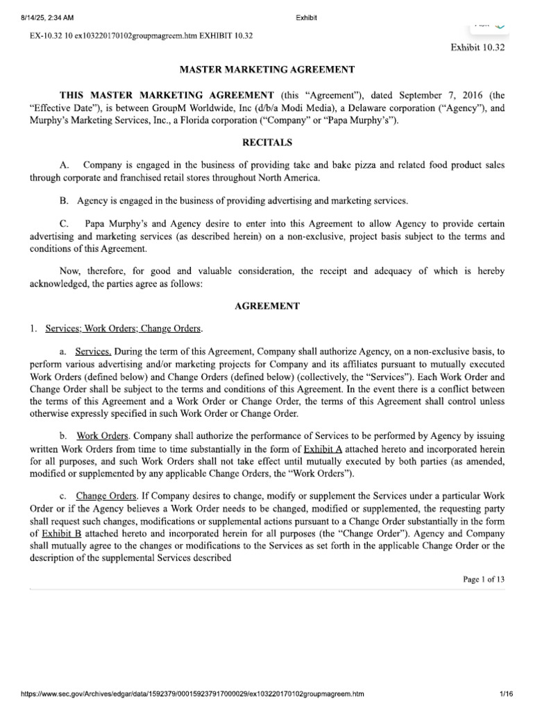 Master Marketing Agreement | PDF