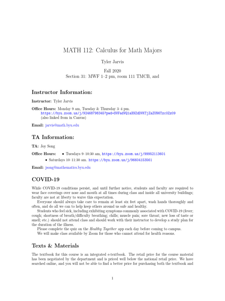 Math112Syllabus-F2020 | PDF | Title Ix | Homework