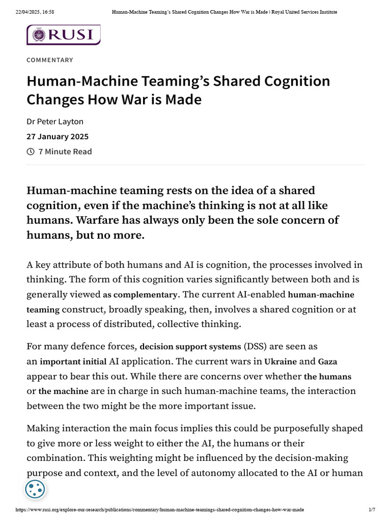 Human Machine Teamings Shared Cognition | PDF | Artificial Intelligence | Intelligence (AI ...