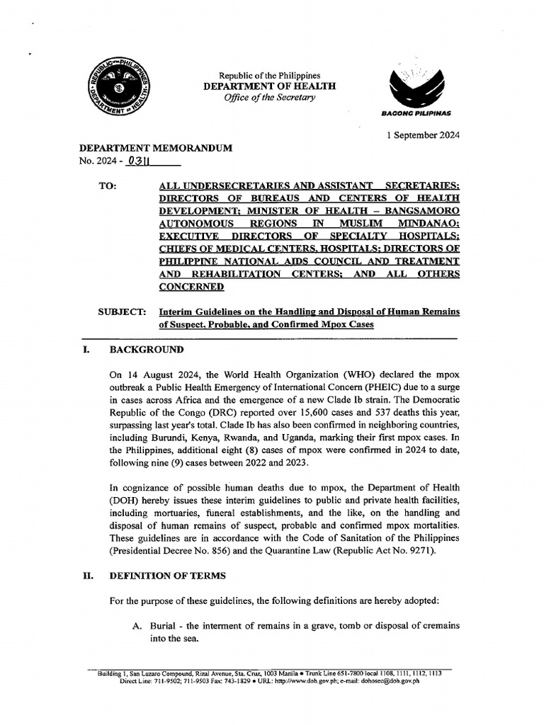 DM 2024 0311 Interim Guidelines On The Handling and Disposal of Human ...