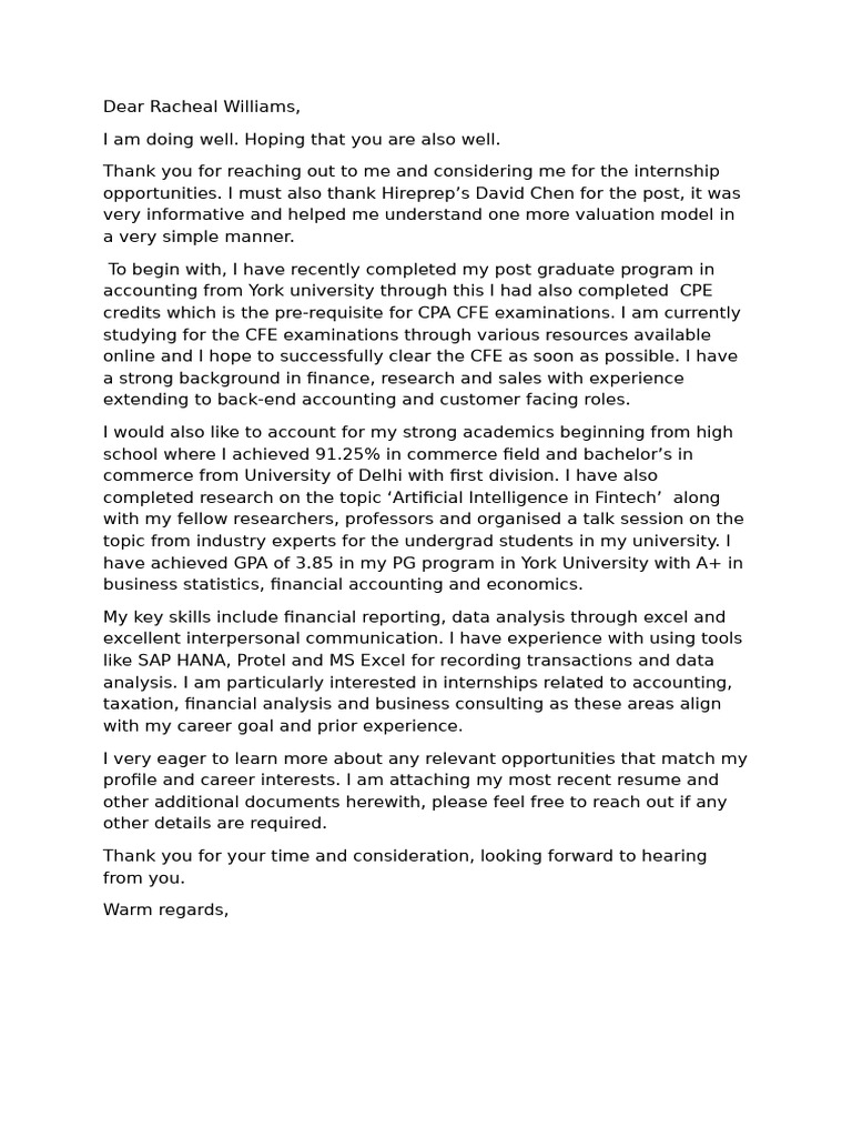 Dear Racheal Williams | PDF