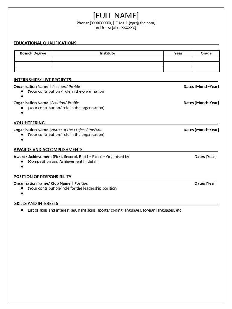 CV Template - The Placement Cell SBSEC | PDF