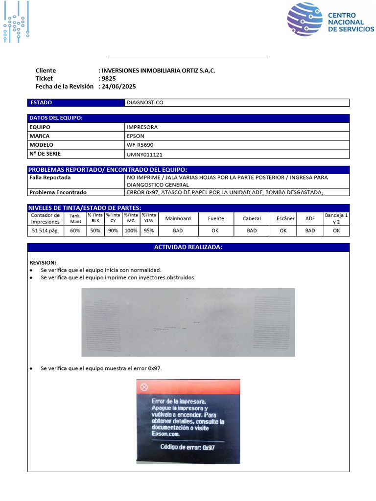 Informe Tecnico Aranda 9825-3 | PDF | Impresora (Computación)