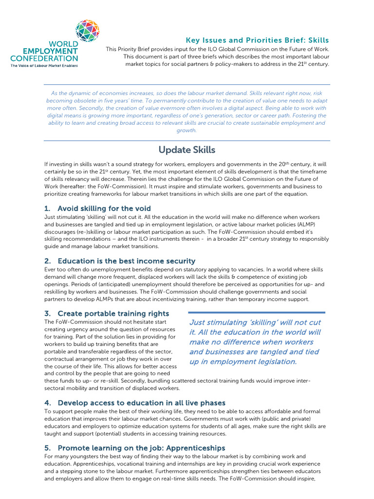 2018 WEC Brief ILO Skills | PDF | Labour Economics | Employment