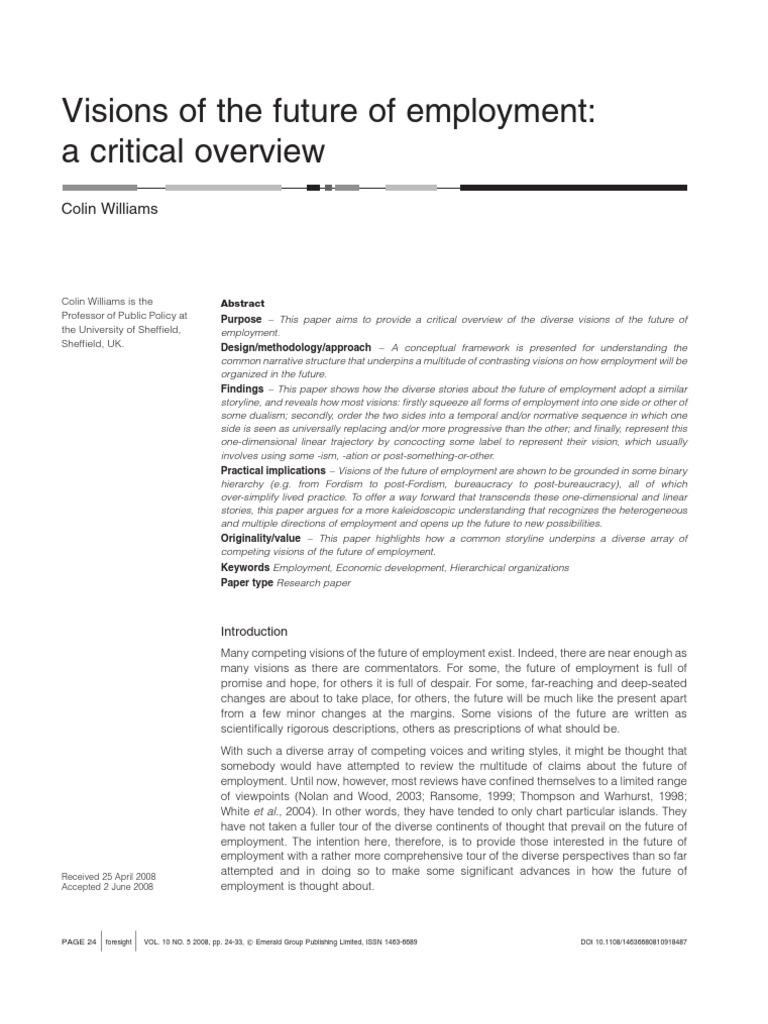 Visions of The Future of Employment | PDF | Economies | Labour